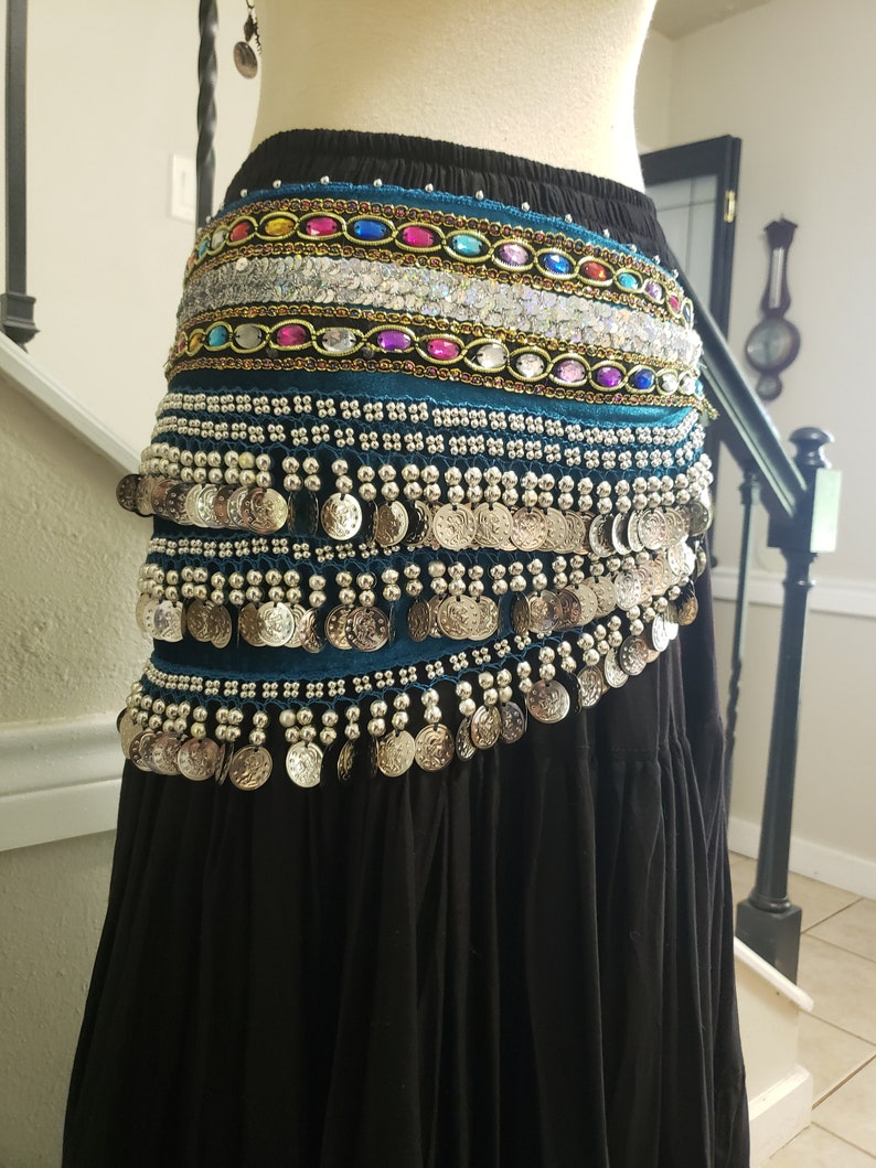 Vintage Teal Velvet Jeweled Belly Dance Gypsy Coin Hip Wrap - Etsy