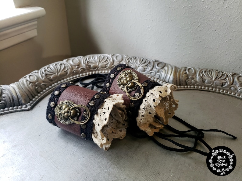 Gothic Renaissance Leather Wrist Cuffs With Bronze Lions - Etsy