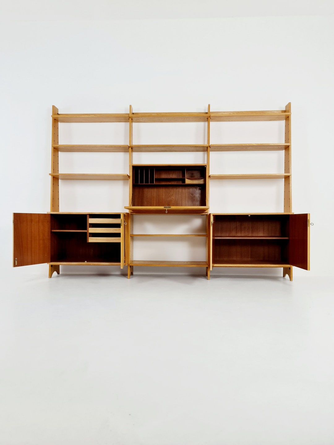 Mid-century German Freestanding Vintage Library Bookcase Shelf, 3-parts ...