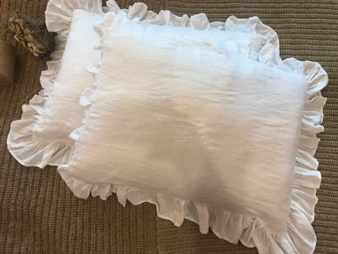 Linen Pillow Cover With Ruffles Set Pillow WHITE Standard Case - Etsy