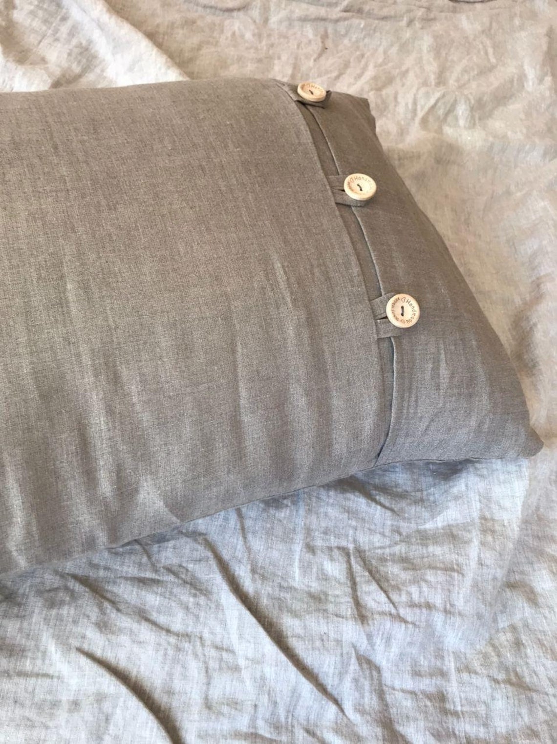LINEN PILLOWCASE. Linen gray pillowcase with buttons. Pure | Etsy