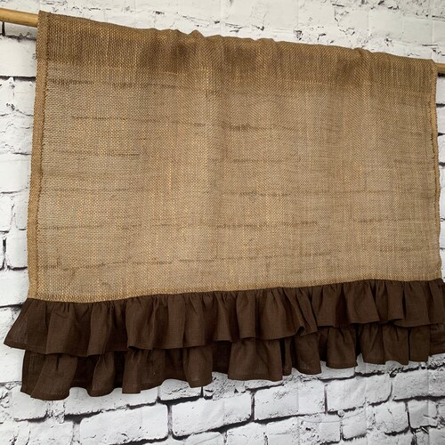 Burlap Curtains Cottage Kitchen Ruffle Valance Simple Rustic - Etsy