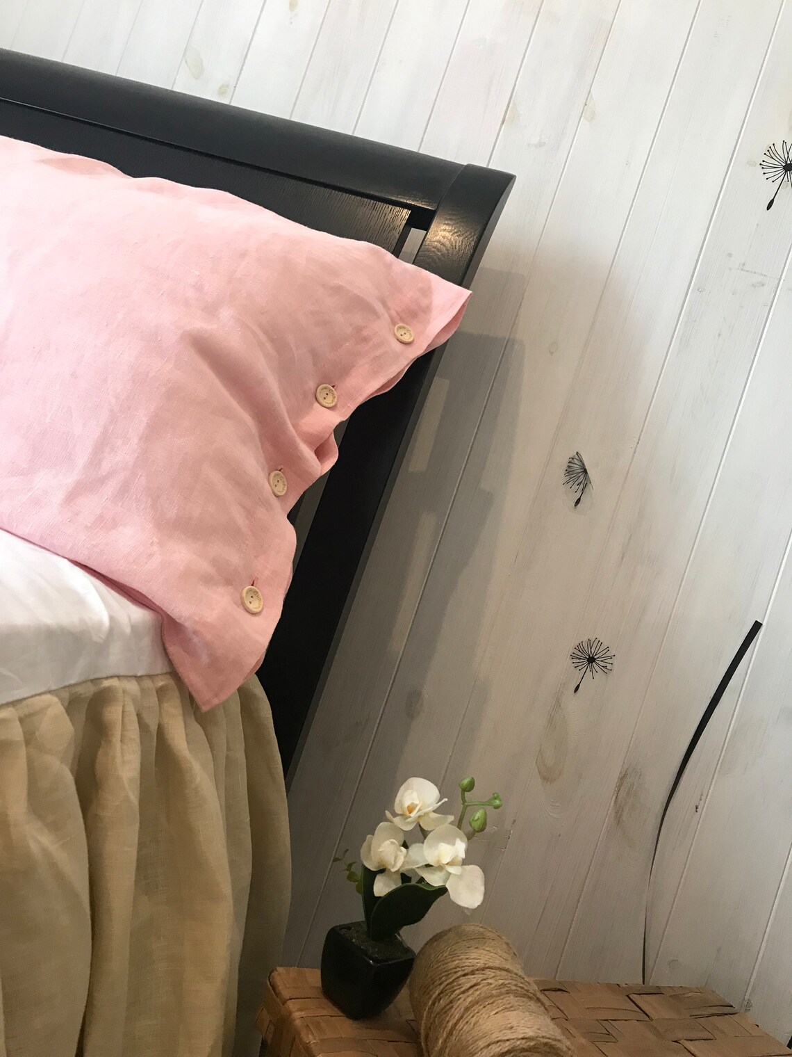Natural Linen Pillowcase Linen Wooden Button Pillowcases Pink | Etsy