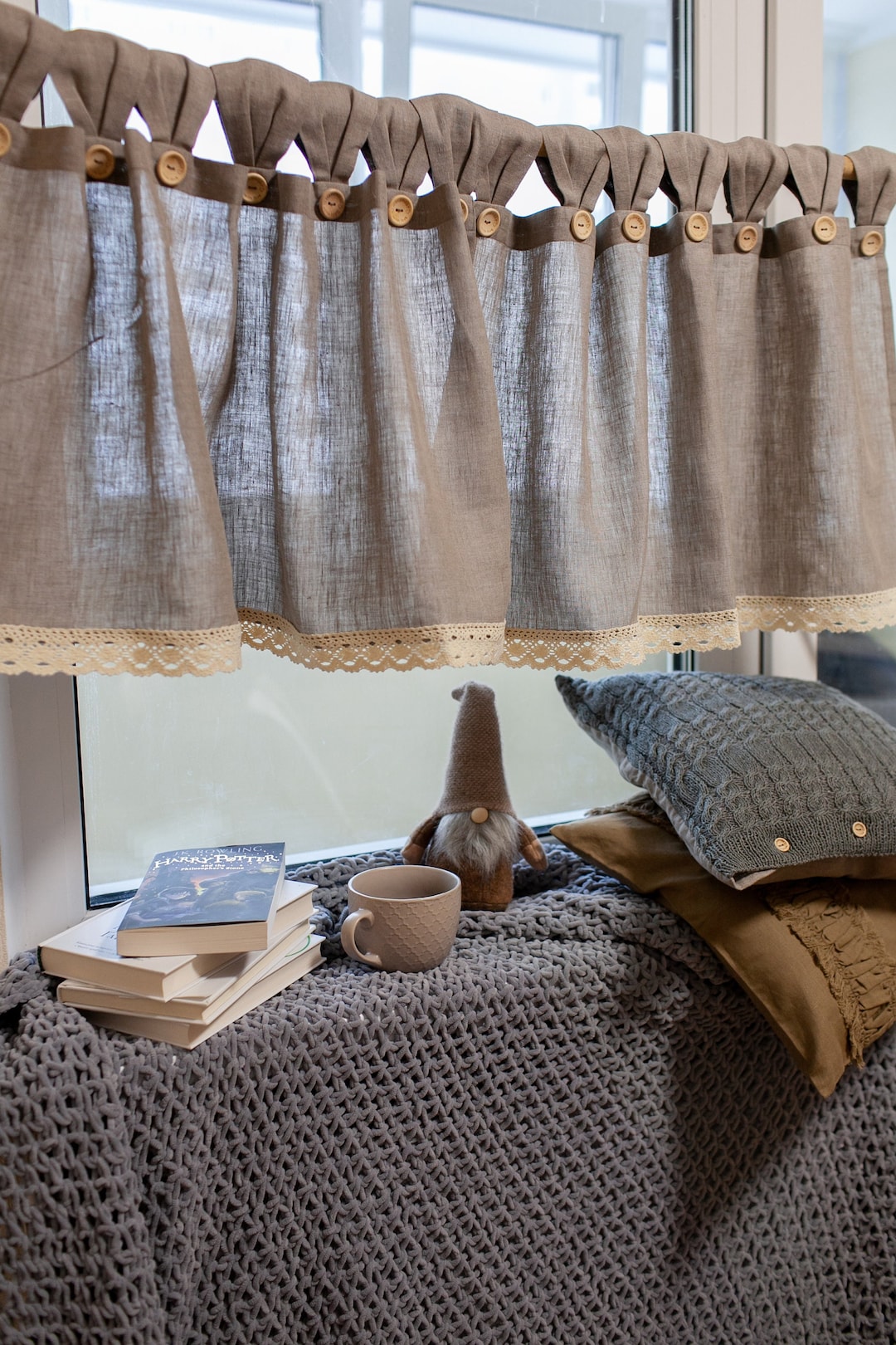 Burlap Curtains Cottage Kitchen Ruffle Valance Simple Rustic French ...