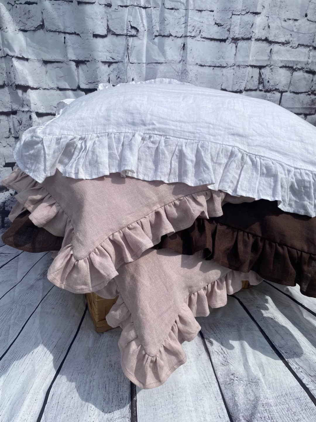 Linen Pillowcase With Ruffles. Pillow Cover , Ruffled Pillow Cases ...