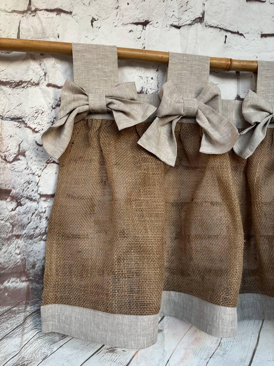 Handmade Burlap Curtain Valance: Rustic Linen Bow Window Treatment - Etsy