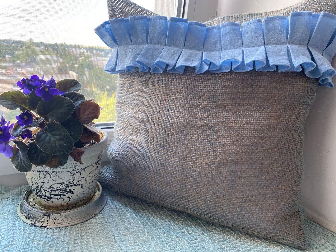Burlap Pillow Covers With Ruffles Rustic Home Decor Farmhouse Pillow ...