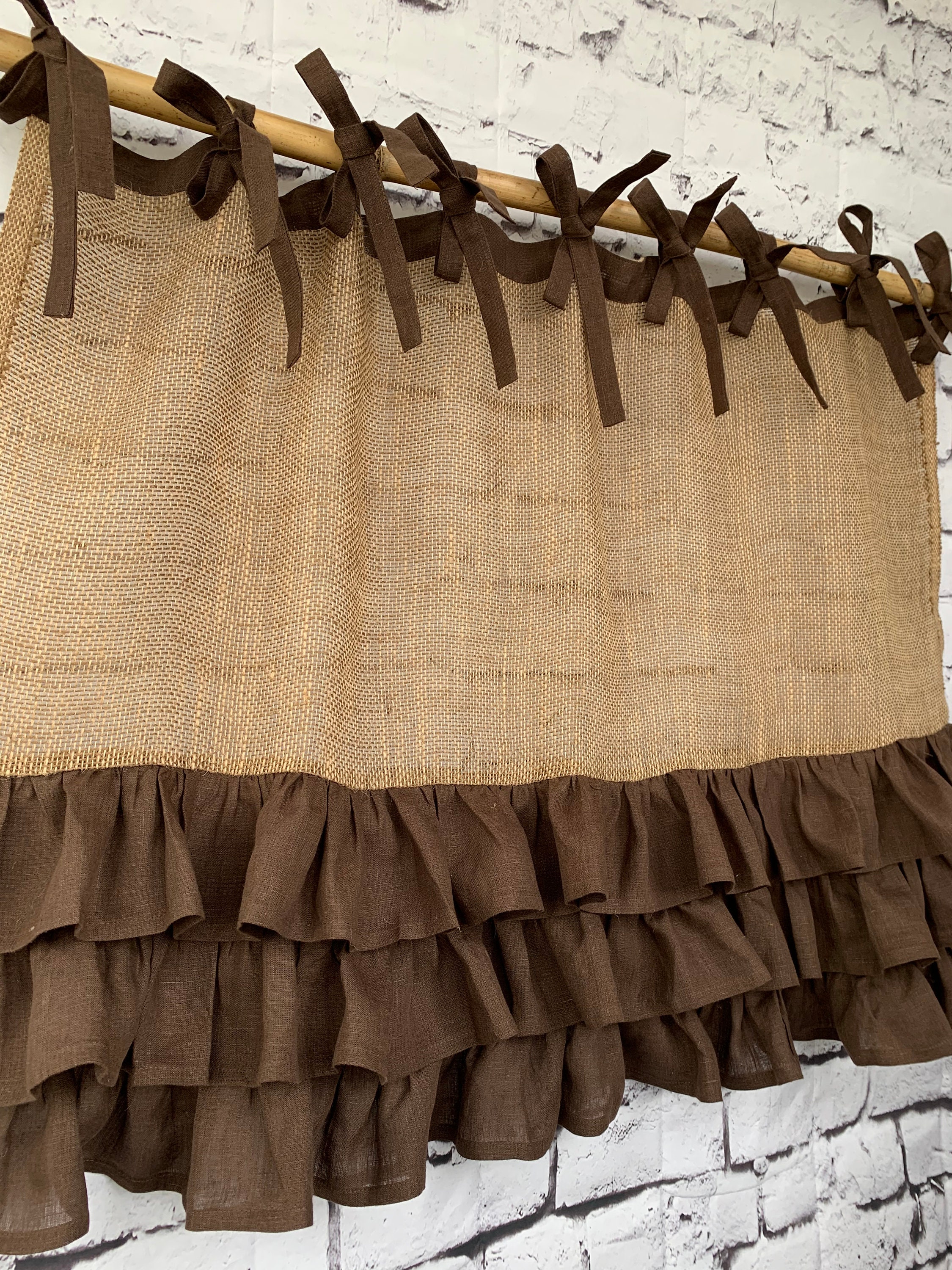 Burlap Curtains with 3 Tires Ruffles with ties Natural burlap | Etsy