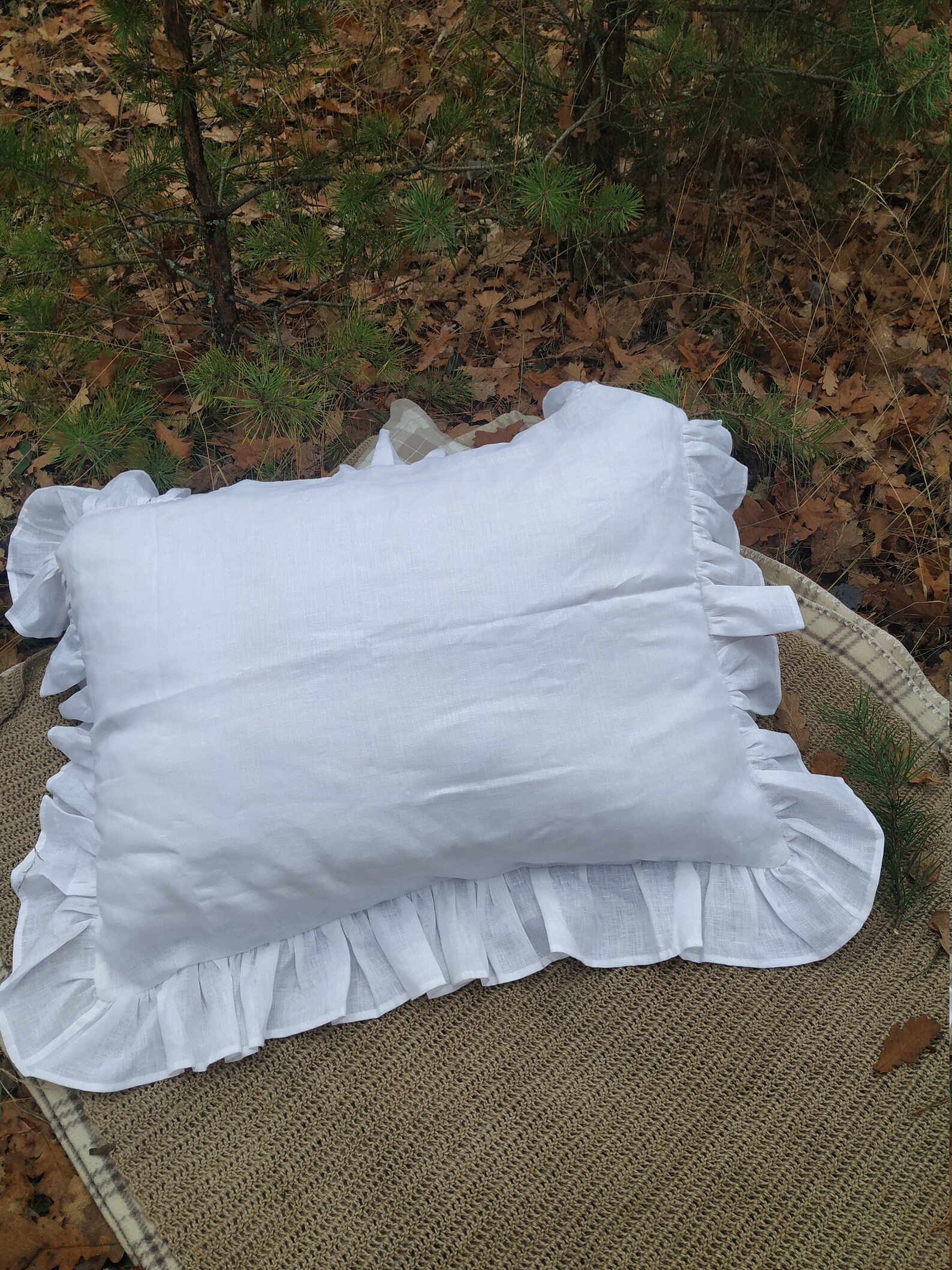 Linen Pillow Cover with Ruffles Set pillow WHITE Standard Case | Etsy