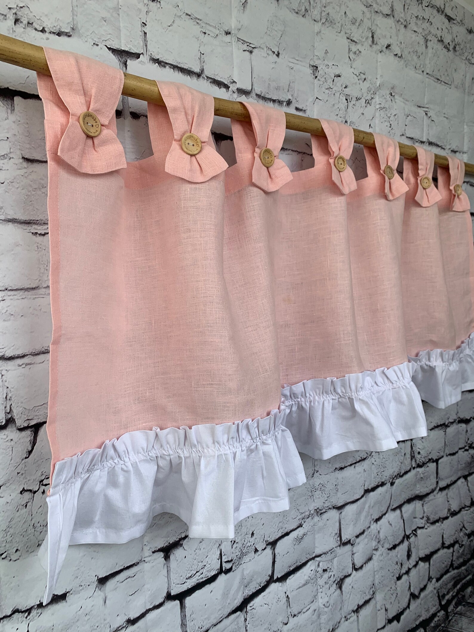 Pink Linen Valance Modern Farmhouse Ruffled Curtains Cottage Ruffle ...