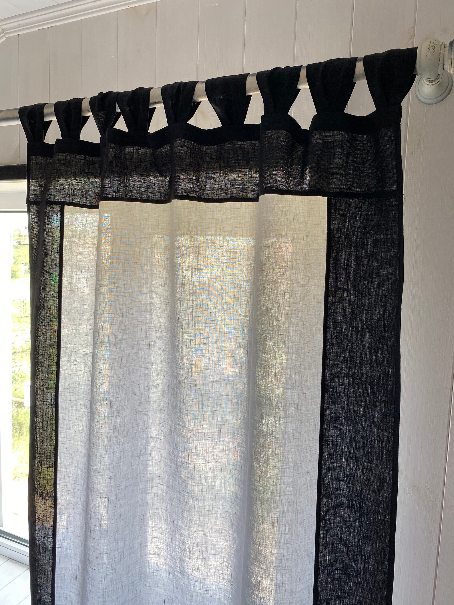 Linen Curtainscolor Block Linen Curtaincurtains White With a - Etsy