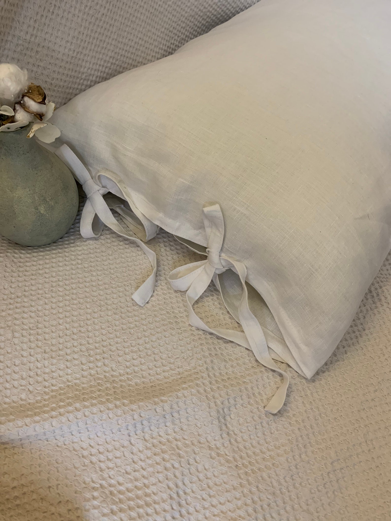Linen Pillowcase With Ties, Natural Flax Linen Pillow Sham Cover - Etsy
