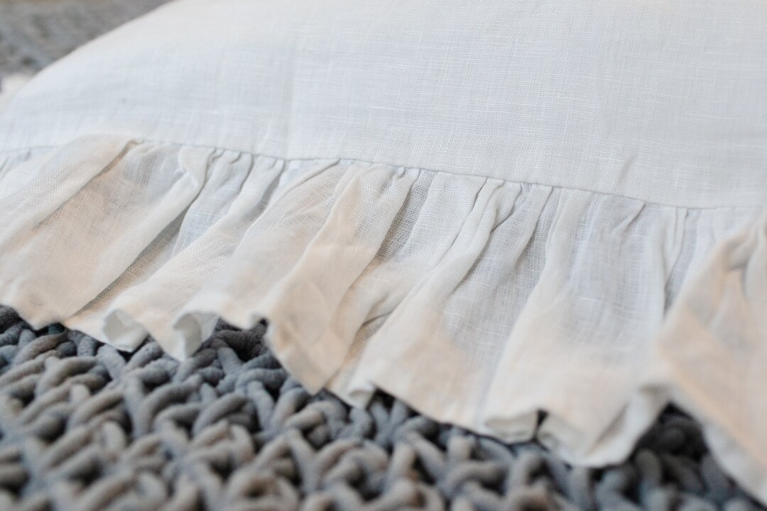 White Ruffled Linen Pillow Cases, Custom Size, Linen Pillow Case With ...