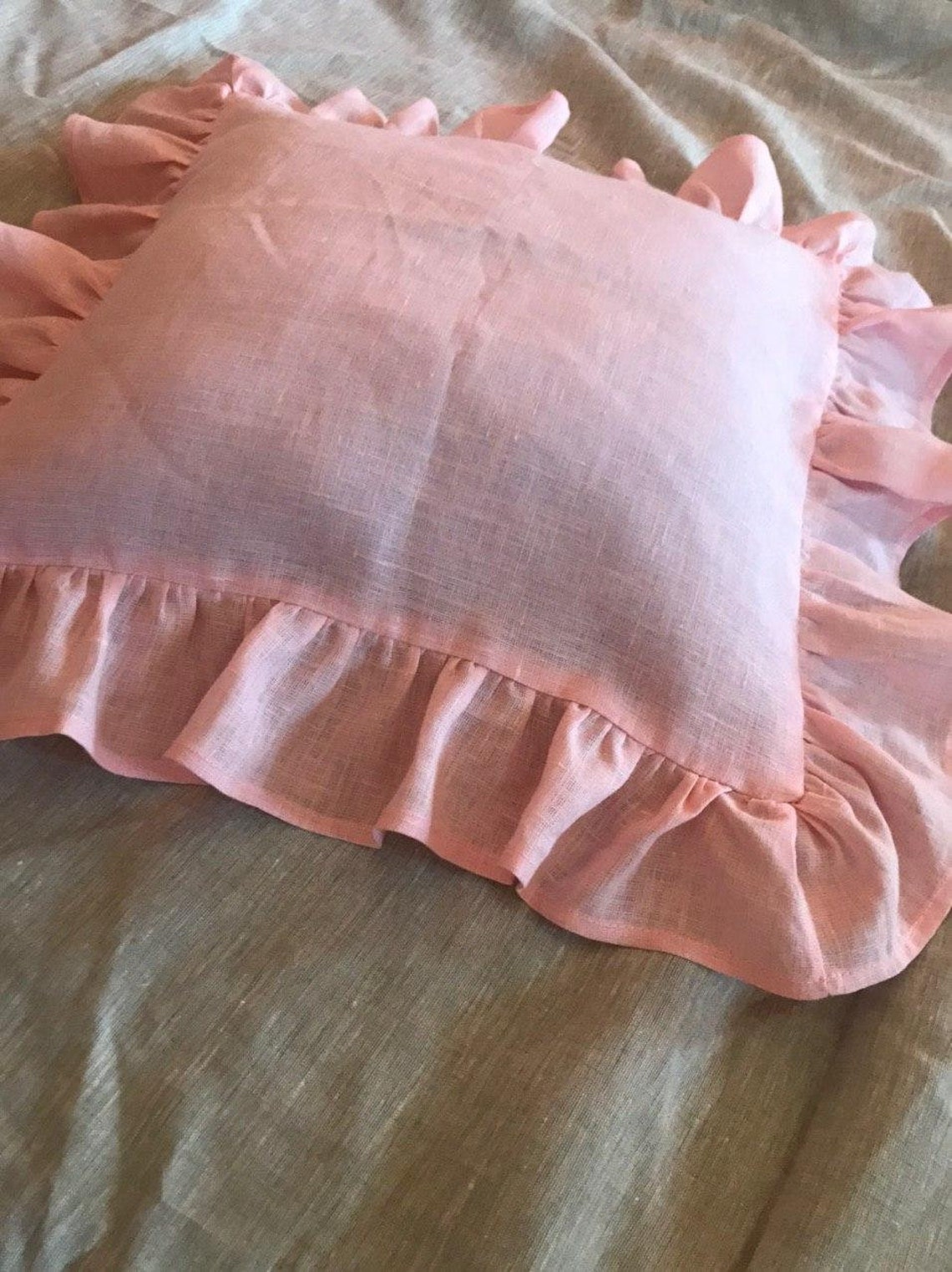 Ruffled Pink Linen Pillows Blush Pink Pillow Shams Custom | Etsy