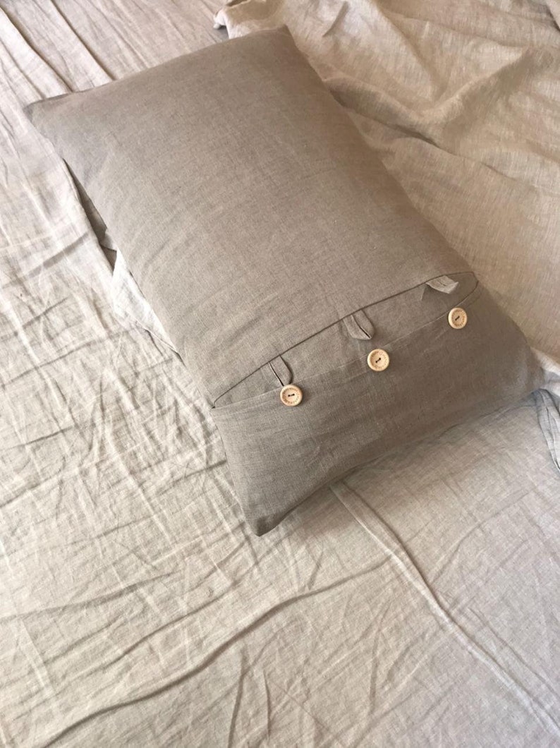 LINEN PILLOWCASE. Linen Gray Pillowcase With Buttons. Pure - Etsy