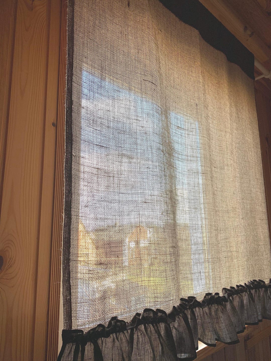 Farmhouse Burlap Curtains Kitchen Cottage Curtain Simple Rustic Country ...