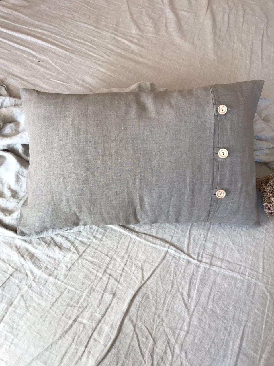 LINEN PILLOWCASE. Linen Gray Pillowcase With Buttons. Pure - Etsy