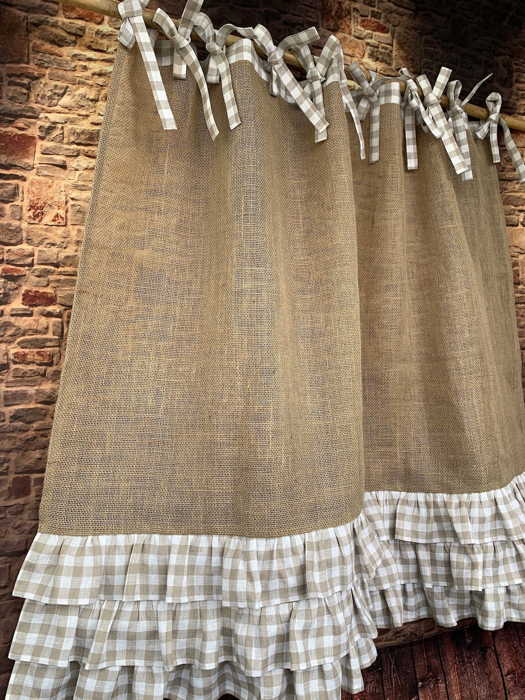 Burlap Curtains Cottage Kitchen Farmhouse Curtains for Living Room ...