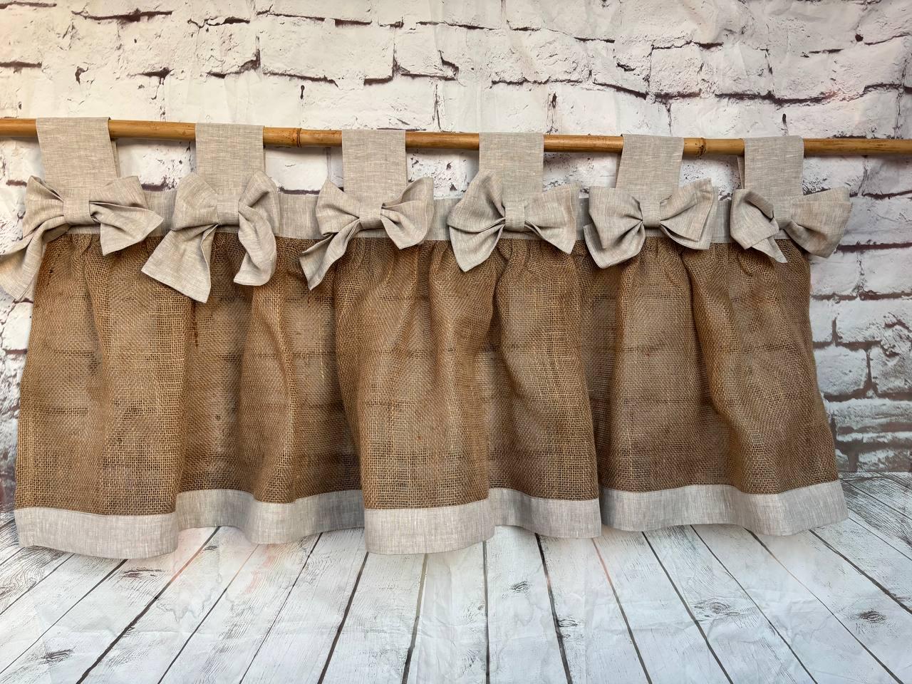 Handmade Burlap Curtain Valance: Rustic Linen Bow Window Treatment - Etsy