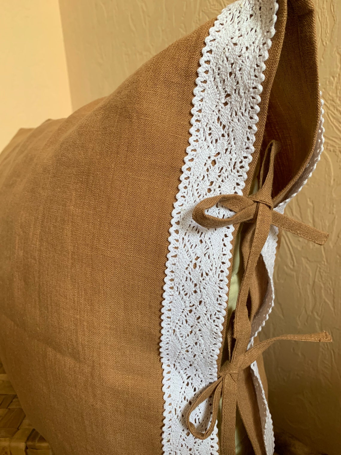 Linen Pillowcase with Tie Lace Linen pillow covers farmhouse | Etsy