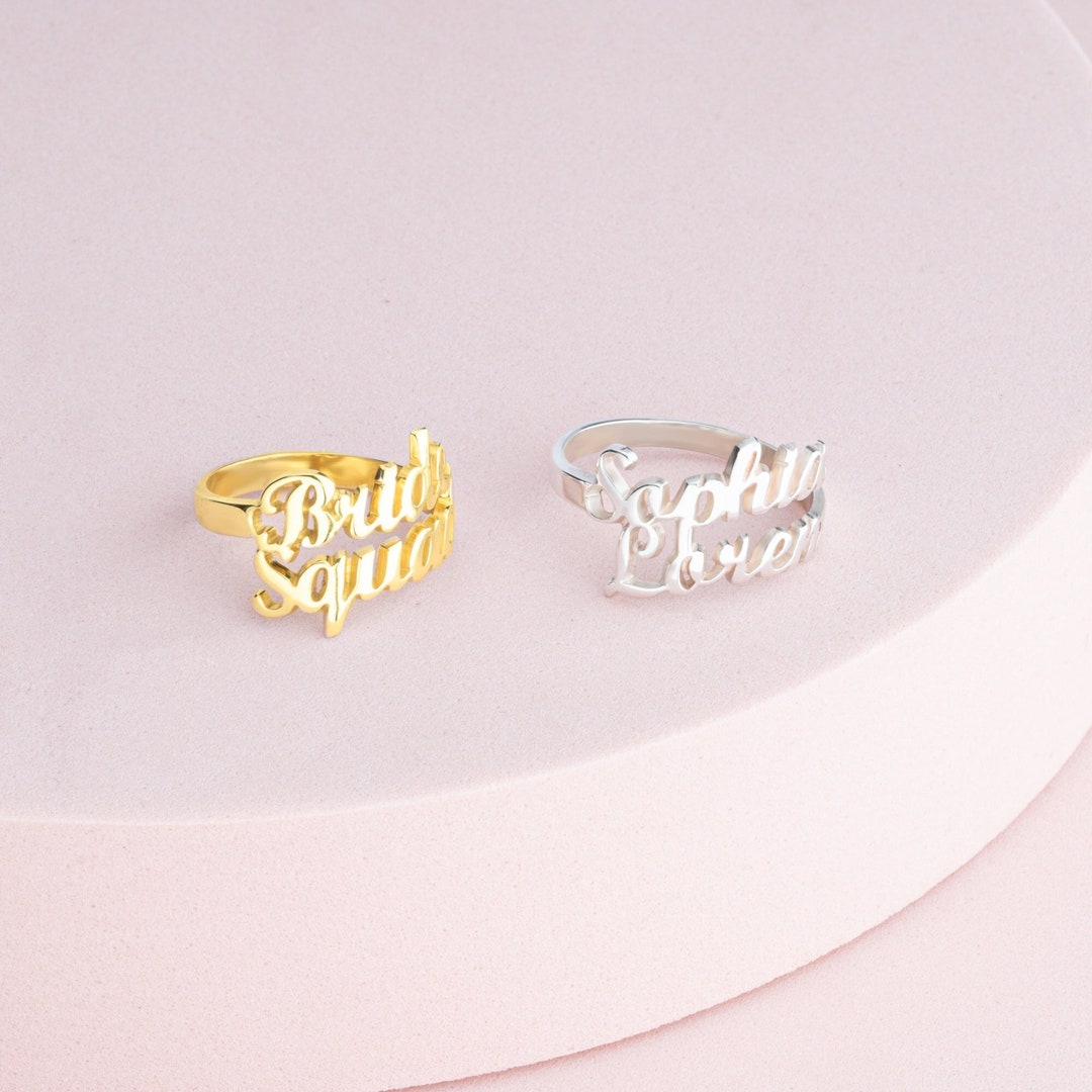 Custom Two Names Ring Couples Names Ring Sterling Silver Double Name ...