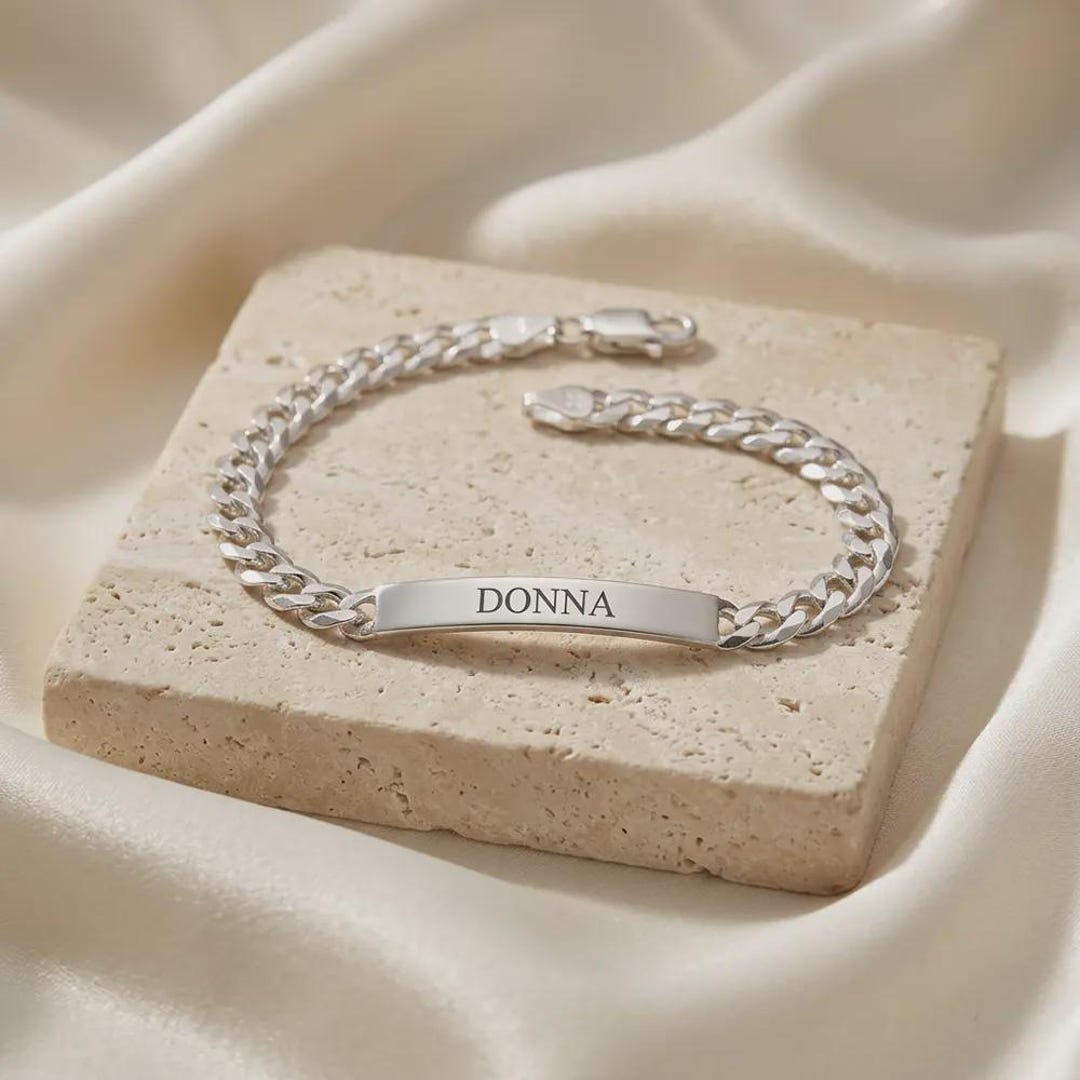 Personalized Name Bracelet – Engraved Sterling Silver ID Bar Bracelet ...