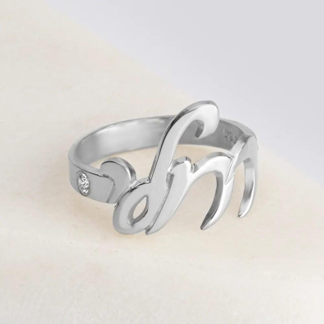Personalized Hebrew Letter Ring With CZ - Custom Sterling Silver Hebrew ...