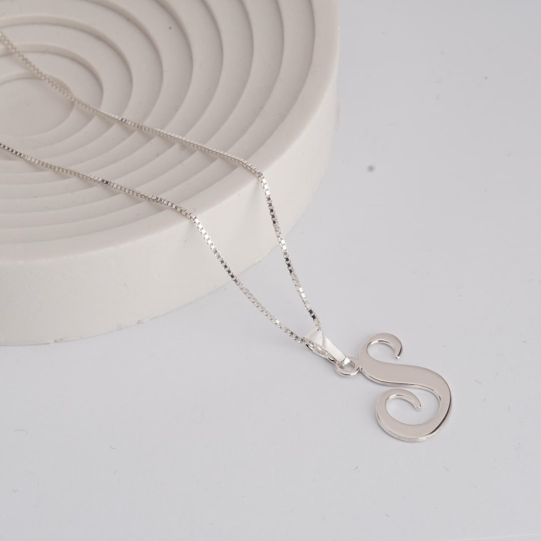 Sterling Silver Cursive Initial Necklace: Personalized Letter Charm - Etsy