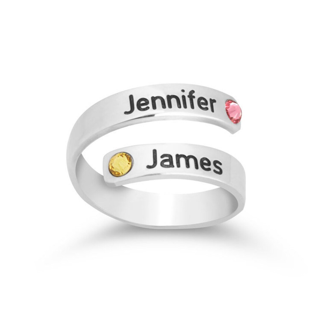 Personalized Double Names Hug Wrap Ring Birthstone Names Ring Open ...