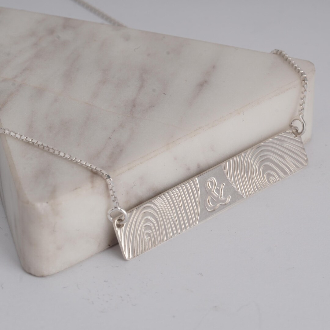 Double Fingerprint Bar Necklace - Custom Two Fingerprints Necklace ...