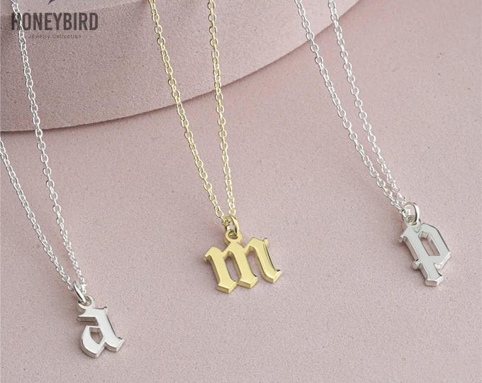 Gothic Initial Necklace, Old English Gothic Initial Pendant in 14k Gold ...
