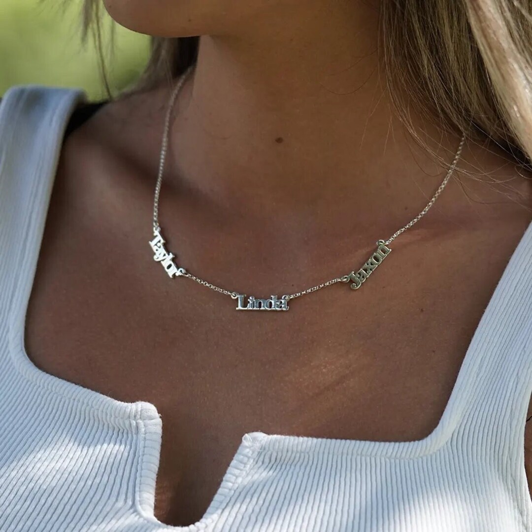 Personalized Multiple Names Necklace - Family Names Necklace - Silver ...