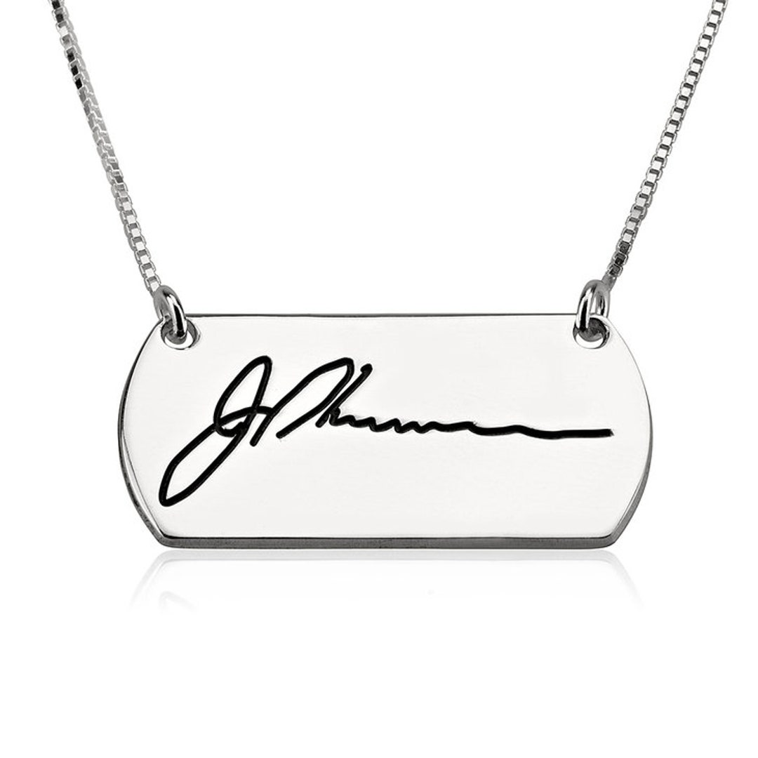 Custom Signature Tag Necklace Engraved Handwriting Tag Necklace ...