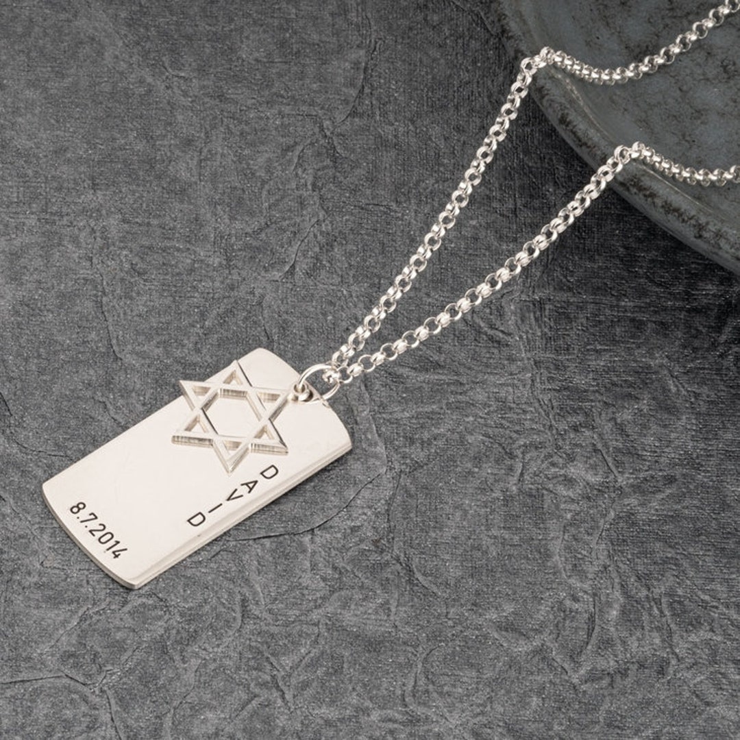 Personalized Star of David Tag Necklace Silver Star of David Plate With ...