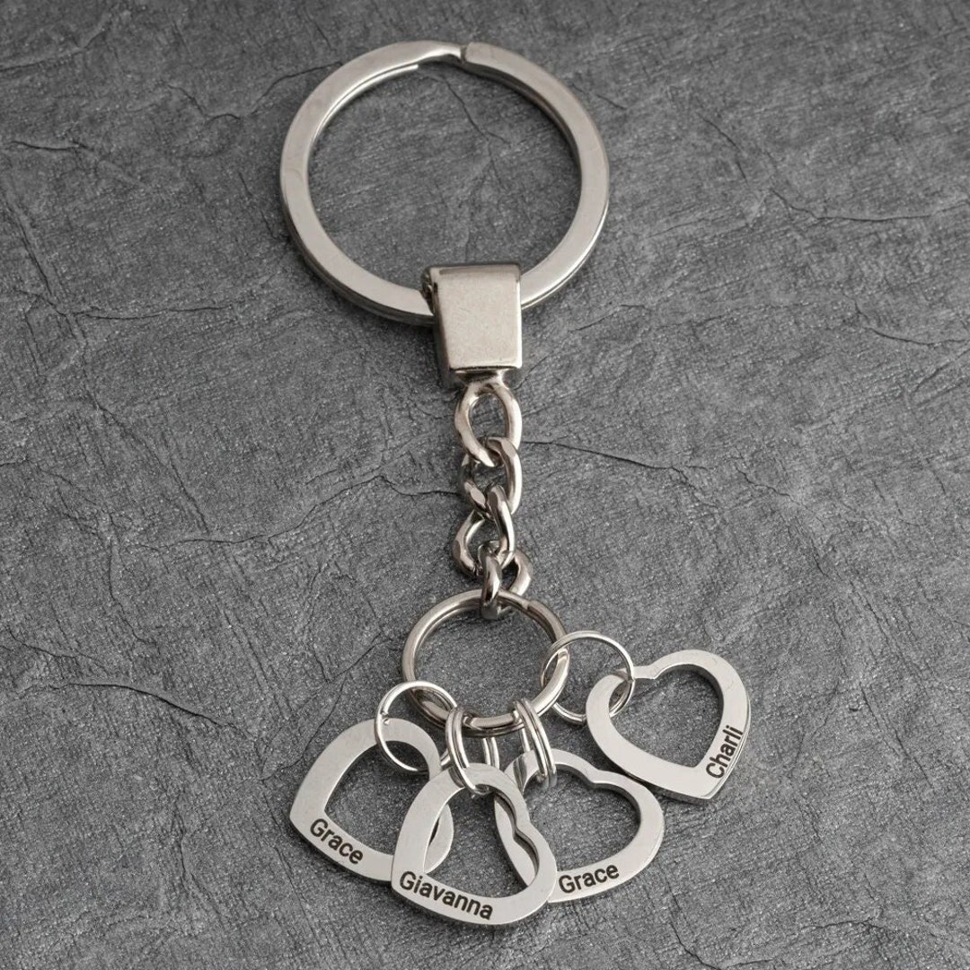 Personalized Hearts Charms Keychain • Keychain With Engraved Names ...
