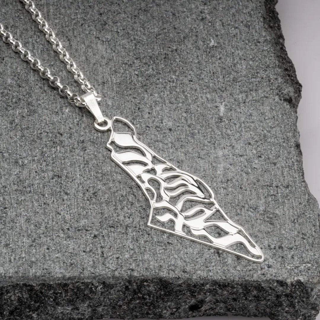 Silver Map of Israel With Shema Israel Necklace - Shema Pendant ...