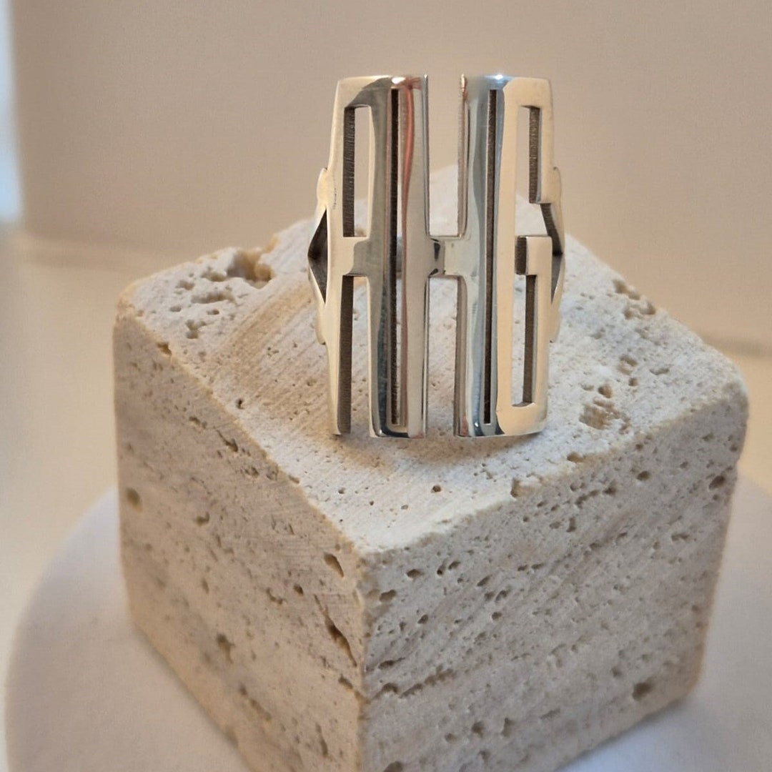 Sterling Silver Initials Monogram Ring - Personalized Cutout Monogram ...