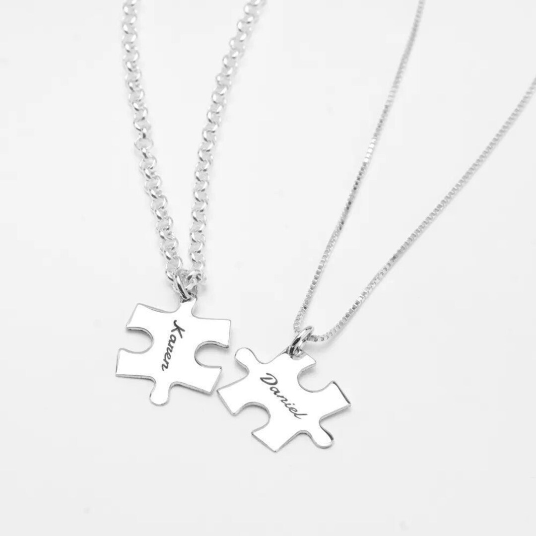 Custom Engraved Sterling Silver Puzzle Necklace Set • Personalized ...