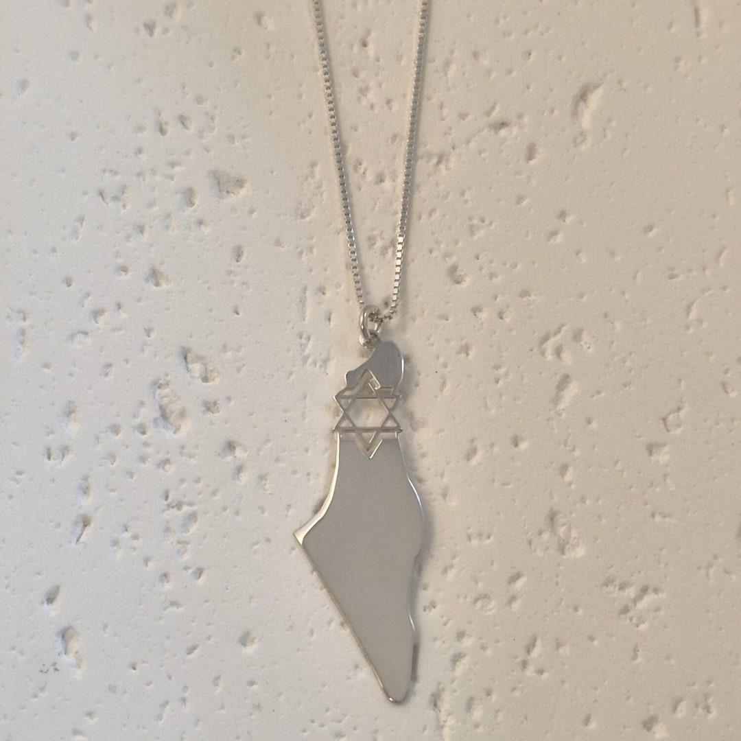 Sterling Silver Map of Israel Necklace Israel Map Necklace With Magen ...