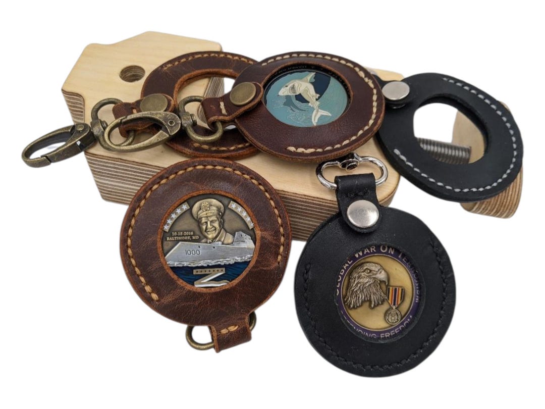 Handcrafted Leather Challenge Coin Keychain: Military Coin Holder - Etsy