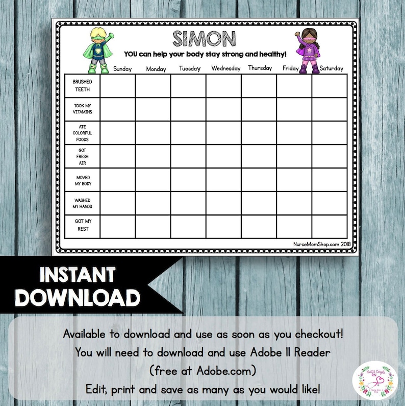 HEALTHY ROUTINES CHART - Kids Sticker Chart - Children's Eating ...