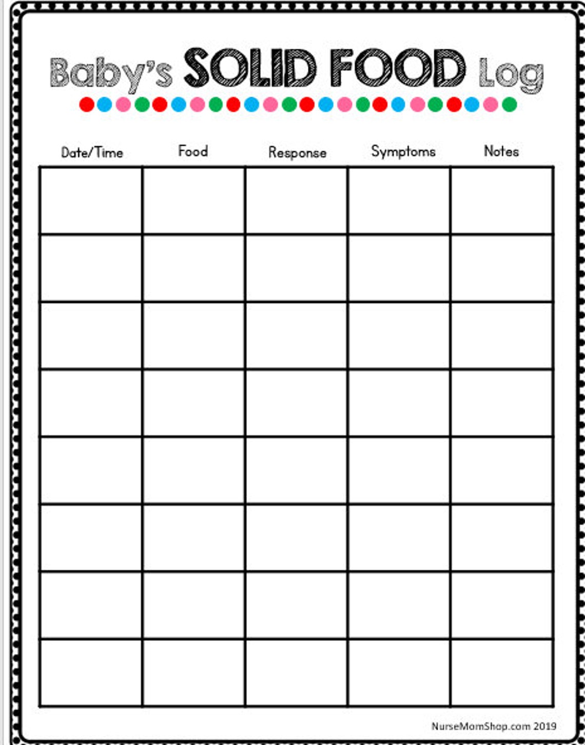 Feeding Logs: Nursing & Solid Foods - Etsy