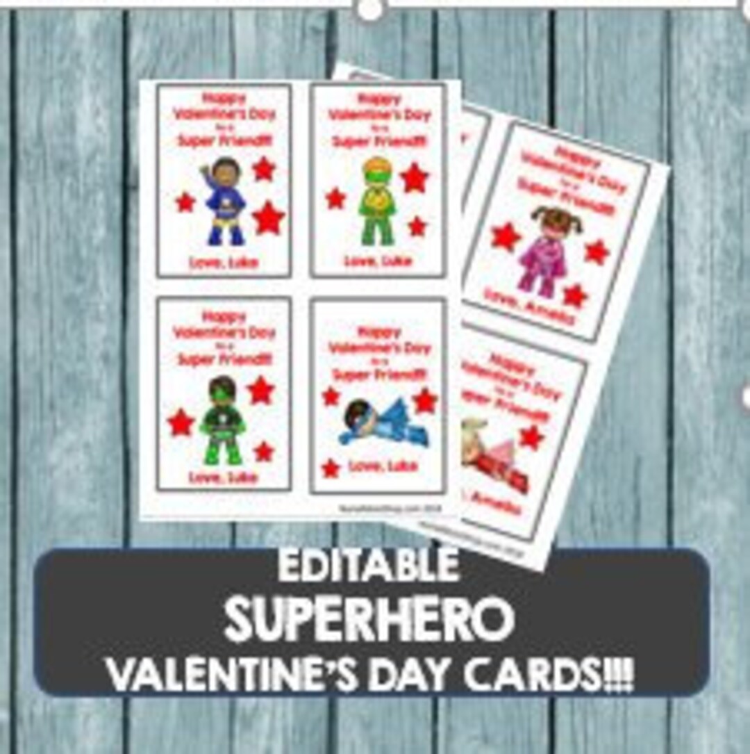 Editable SUPERHERO Valentine's Day Cards! - Etsy