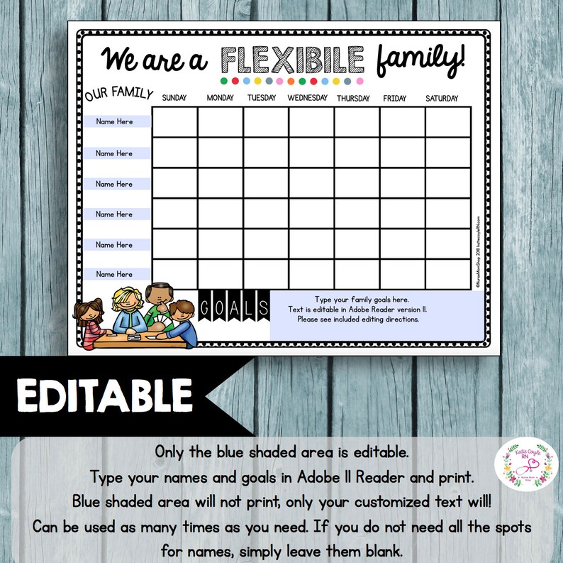 Flexible Family Chart - EDITABLE - Behavior Chart - Sticker Reward ...