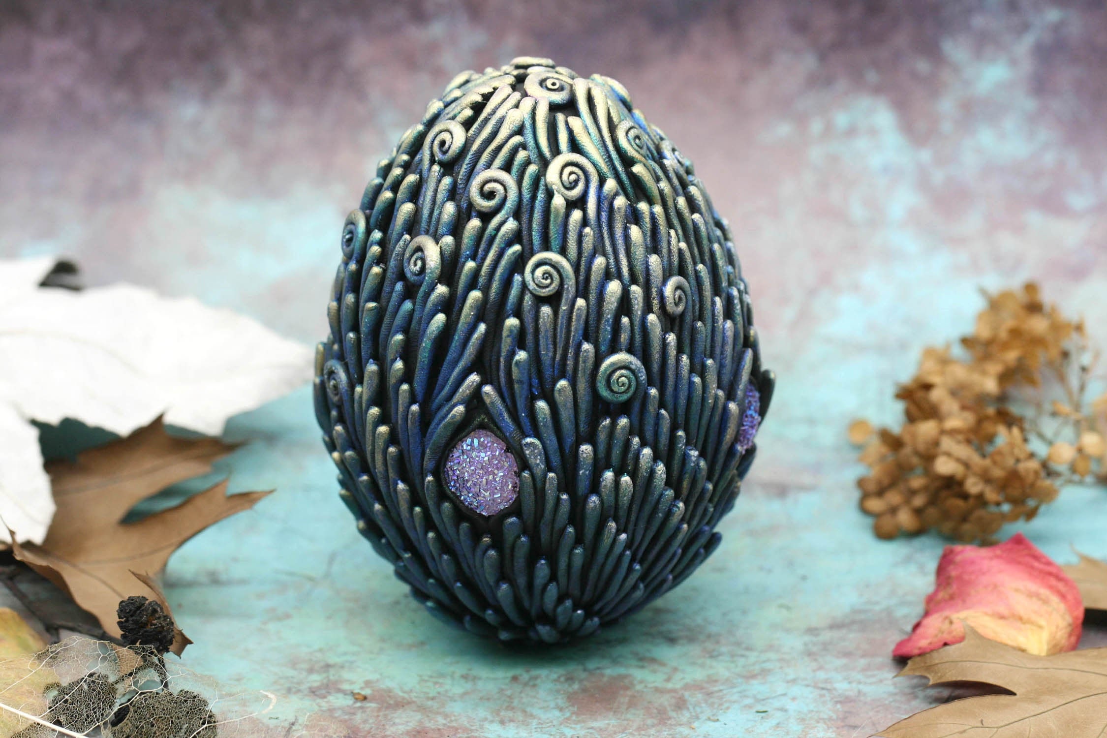 Easter Dragon Egg or Fantasy Beast Egg Velvet Clay Handmade | Etsy