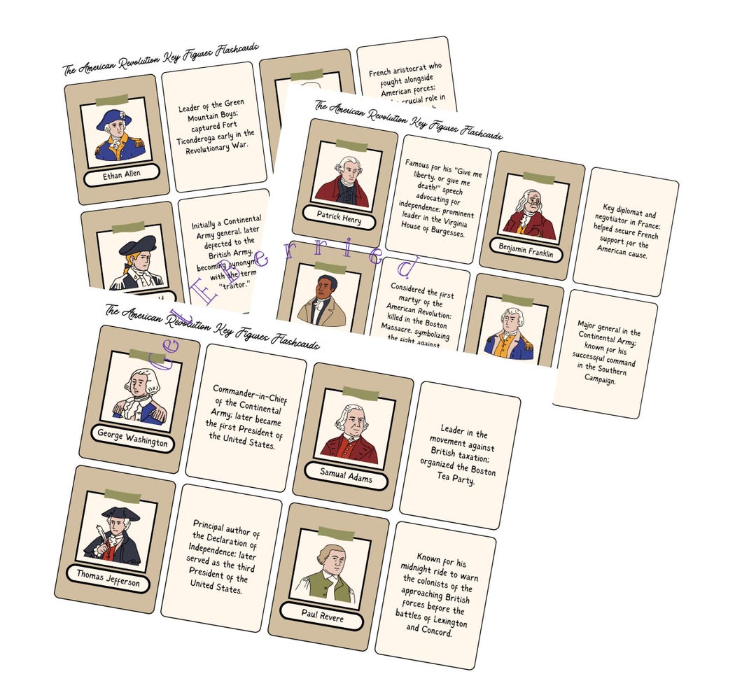Revolutionary Key Figures Flash Cards - Etsy