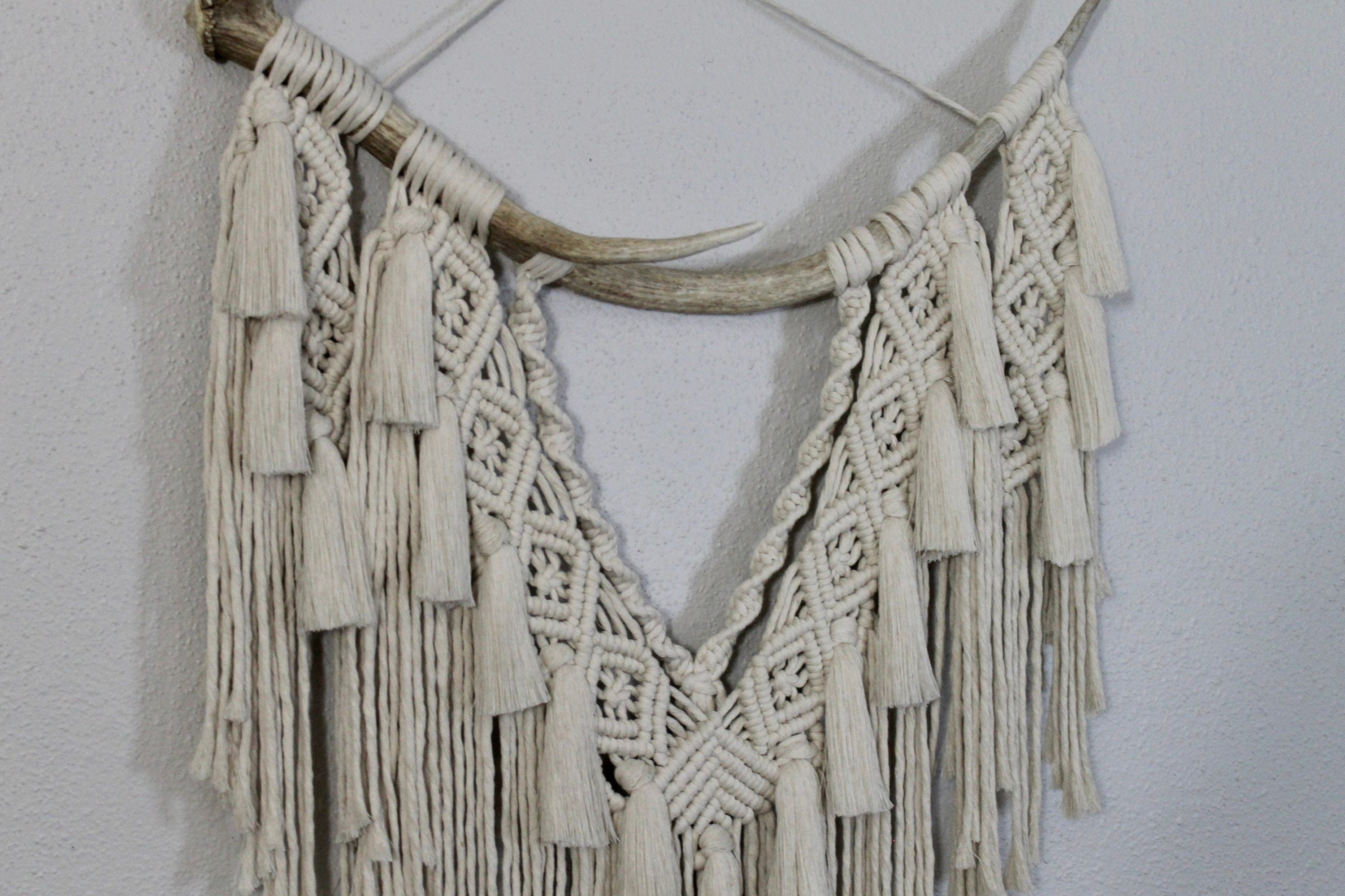 Elk Antler Macrame Wall Hanging Wall Art Boho Genuine - Etsy