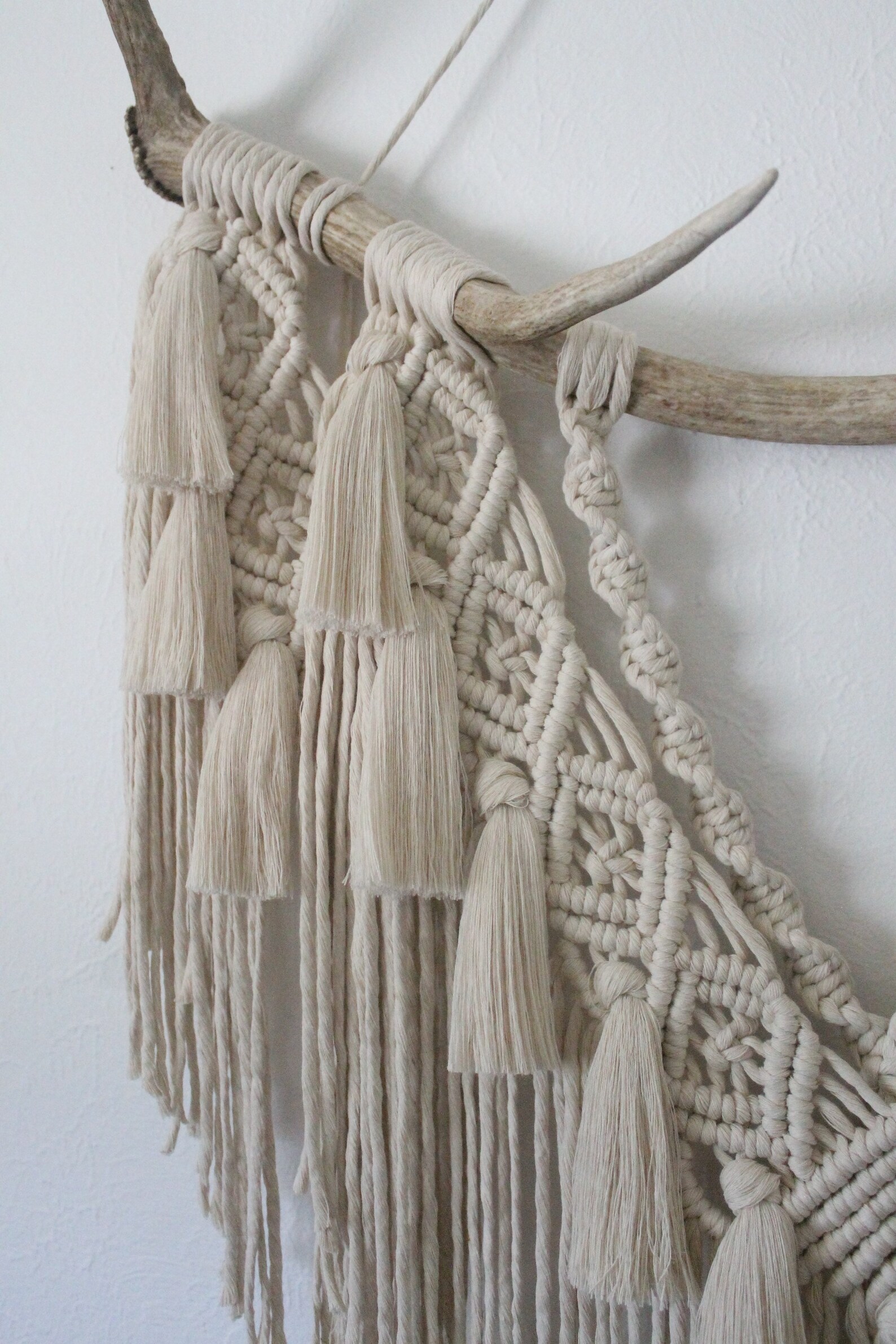 Elk antler macrame wall hanging wall art boho genuine | Etsy