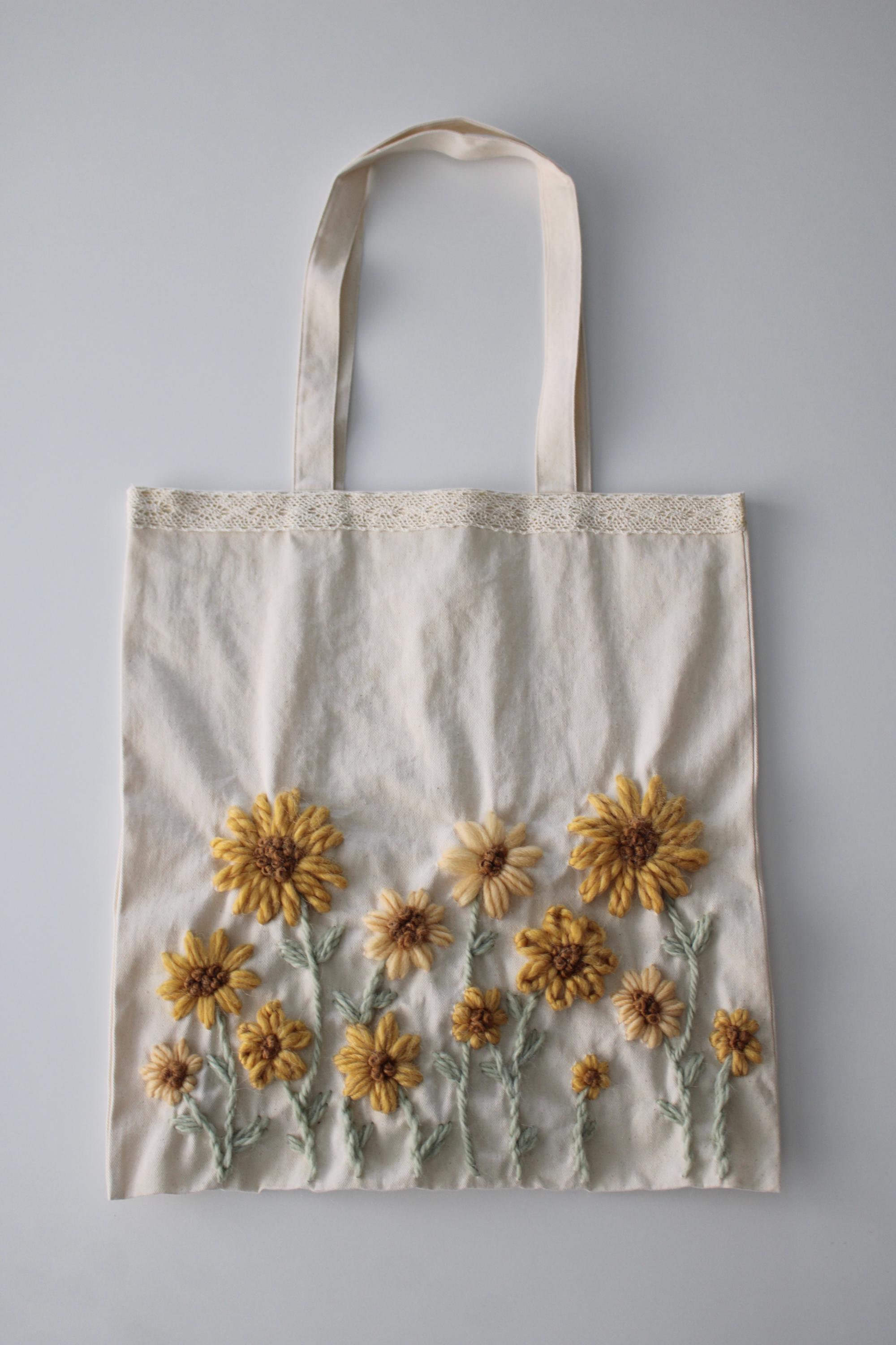 Hand Embroidered Floral Tote Bag - Etsy