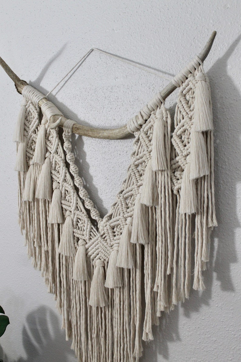 Elk Antler Macrame Wall Hanging Wall Art Boho Genuine Elk Antler Wall ...